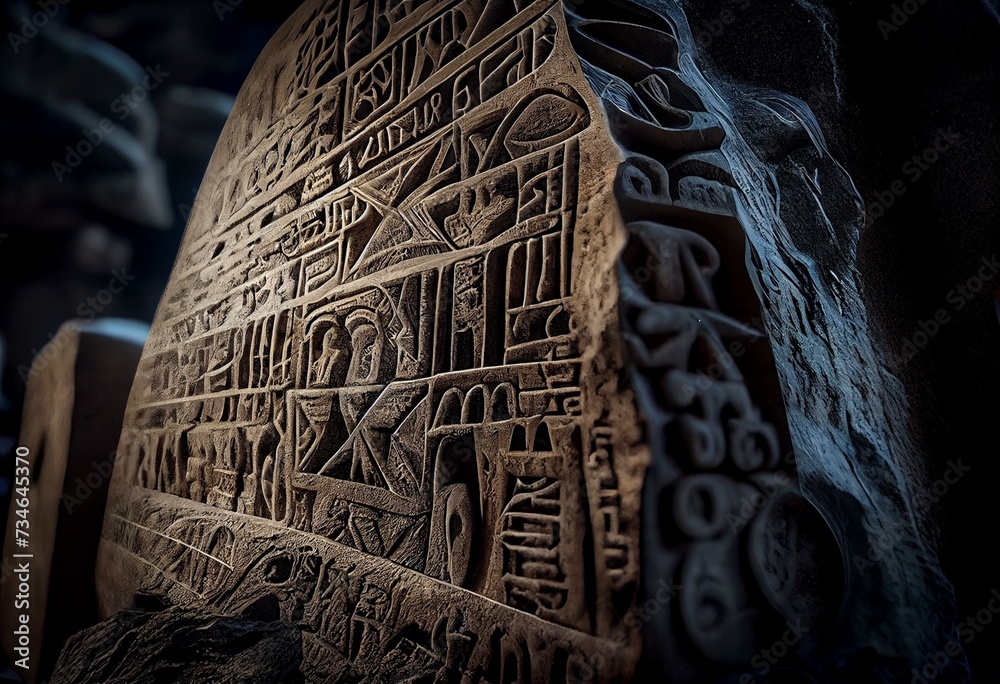 ภาพประกอบสต็อก 4K HD 3D Ancient Alien Writing Etched onto the Outside ...