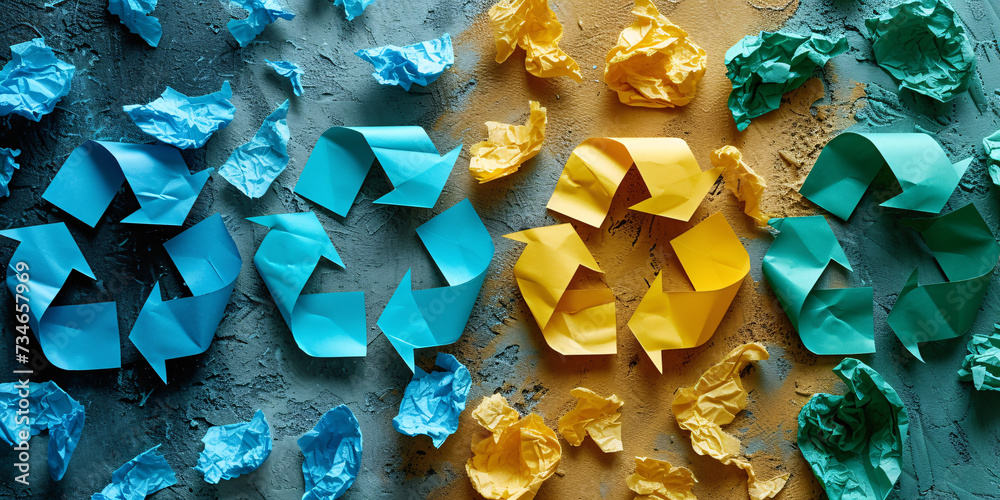 Cut paper with the logo of recycling. World harmony green peace ...