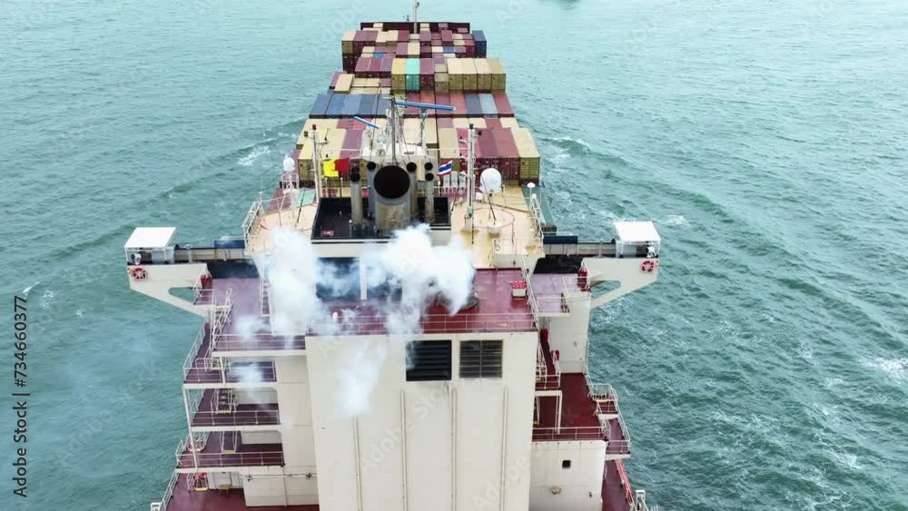 Smoke exhaust gas emissions carbondioxide from cargo lagre ship ...