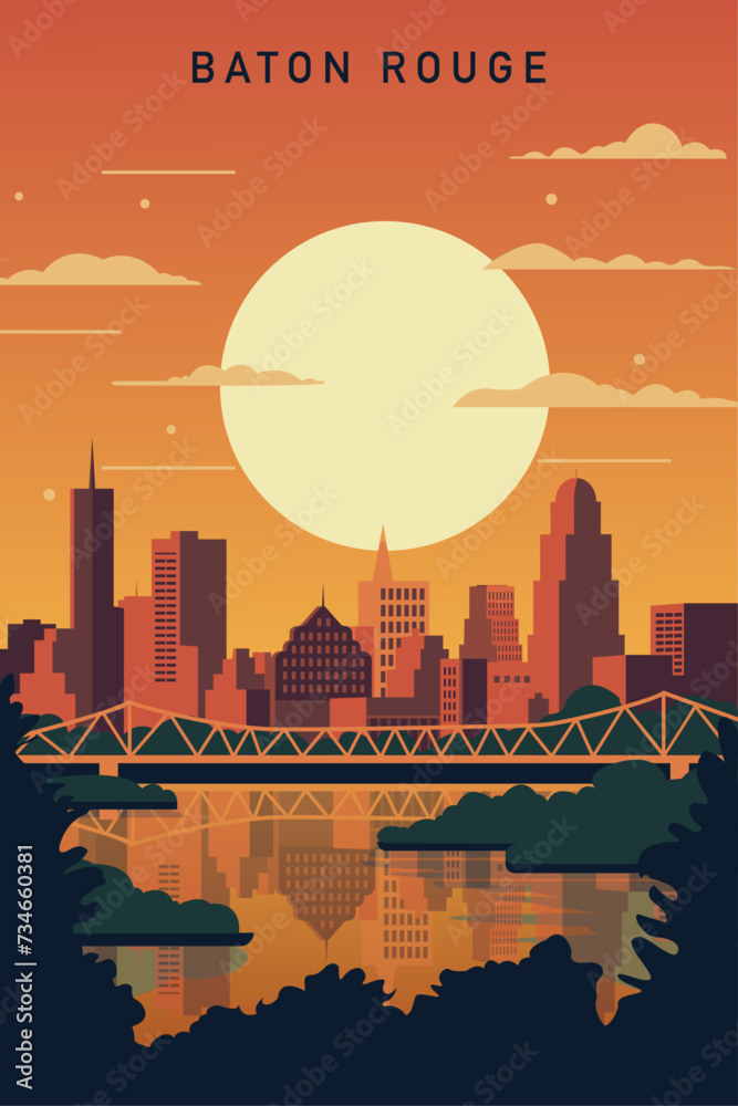 USA Baton Rouge city retro poster with abstract shapes of skyline ...