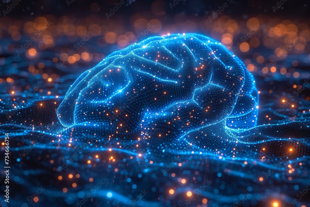 Digital conceptualization of a brain neural network with glowing ... Digital conceptualization of a brain neural network with glowing ...