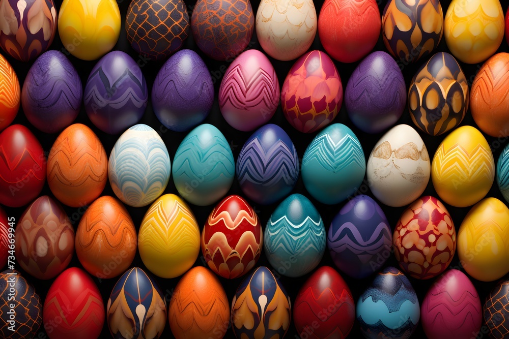 A collection of vibrantly colored and intricately designed Easter eggs ...