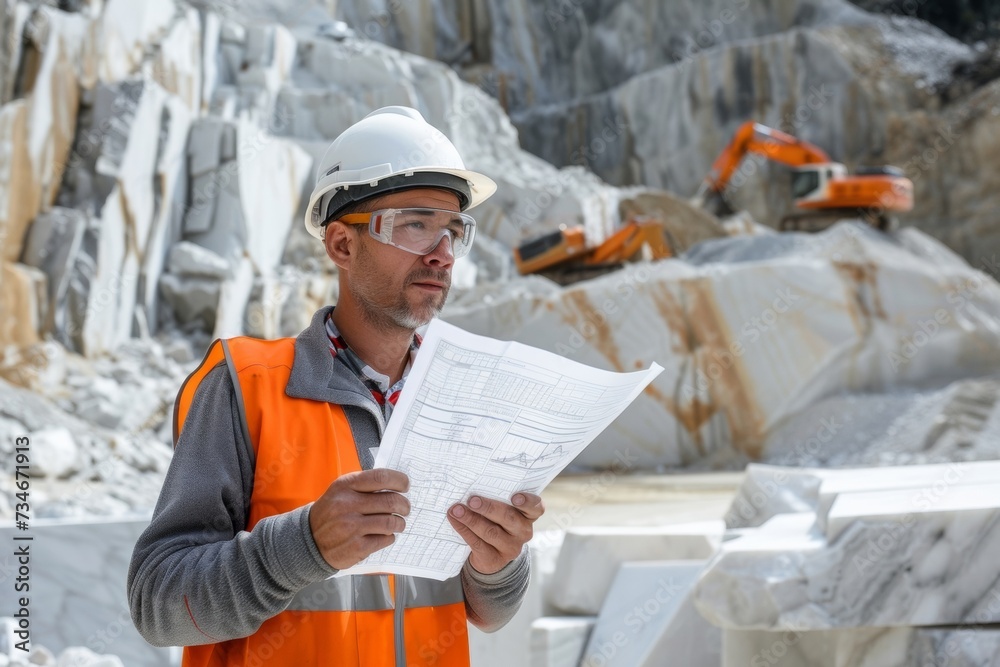 The engineer oversees the marble extraction process and ensures the ...