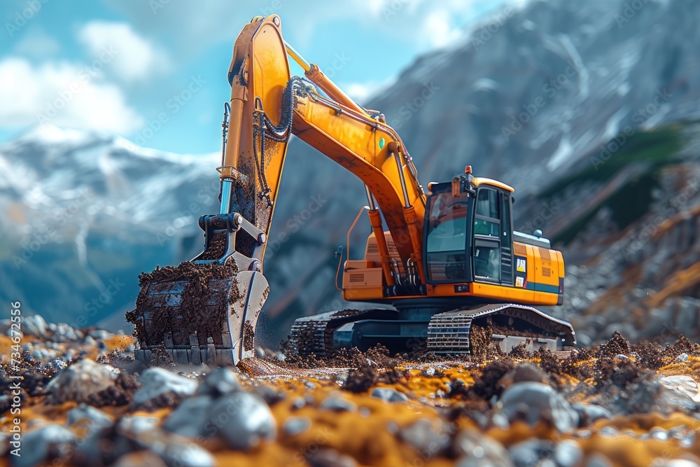 An excavator digging dirt on a construction professional photography ...