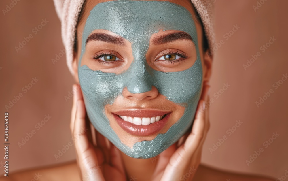 Skincare, beauty and woman with a face mask in a studio for a cosmetic ...