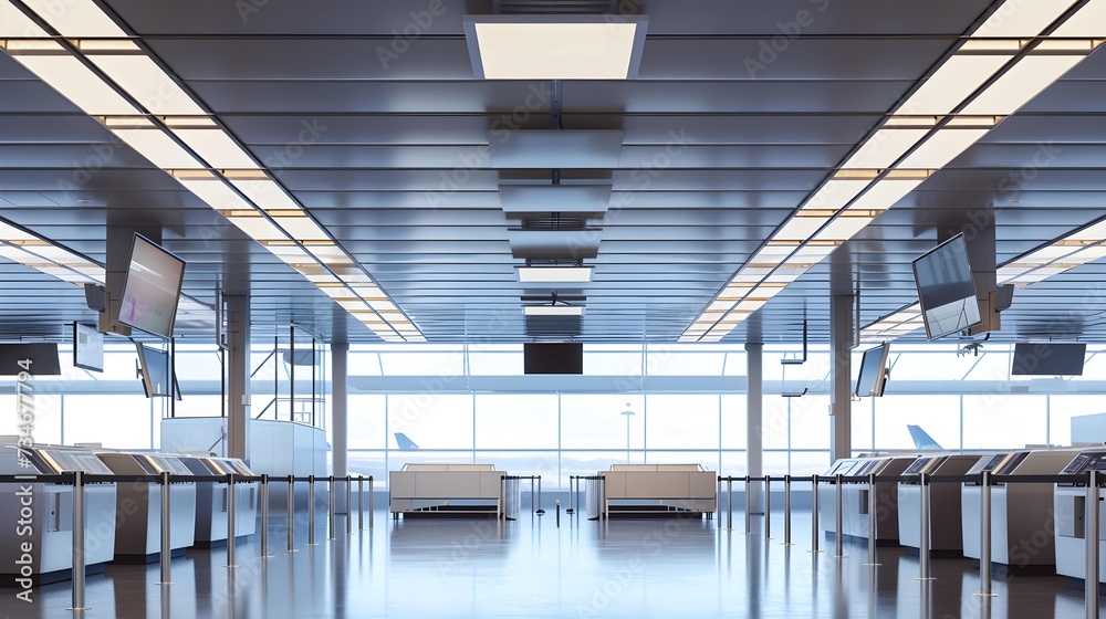 Deserted Airport Check-In Counters. Image illustrating empty check-in ...