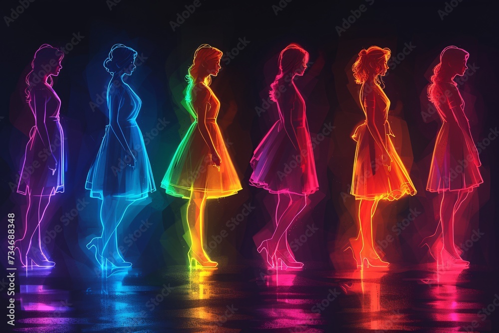 Glowing Girls: A Rainbow of Fashion Trends Generative AI Stock ...