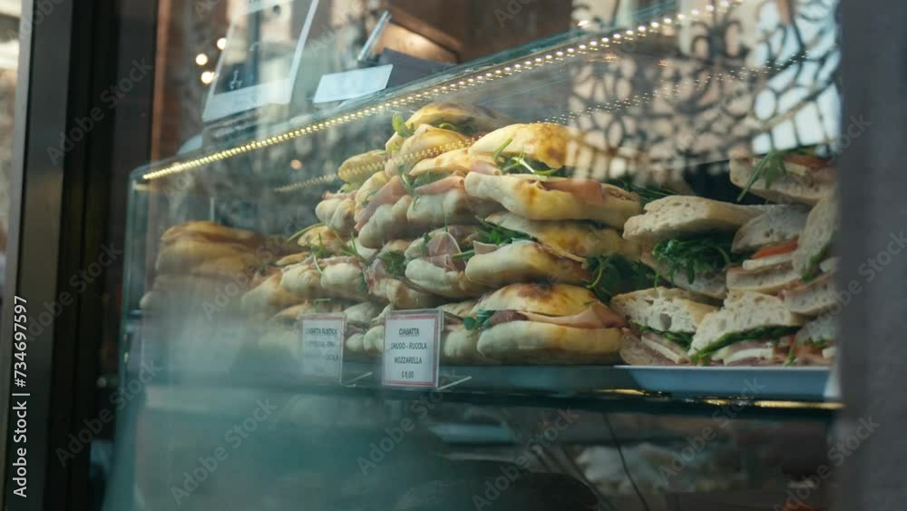 Venetian window display of typical assorted sandwiches Stock-Video ...
