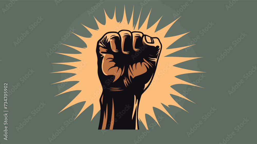 Abstract black man with a raised fist symbolizing strength and ...