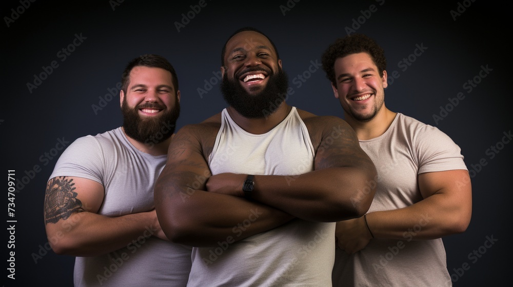 Plus-Size Male Models Embracing Happiness in Studio Setting Stock ...