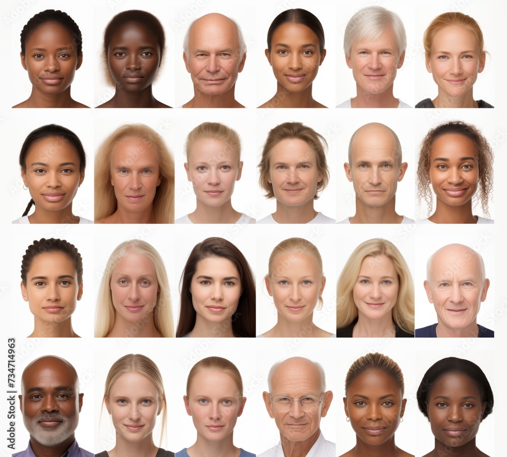 Portrait series of many people with different ages and ethnicity ...