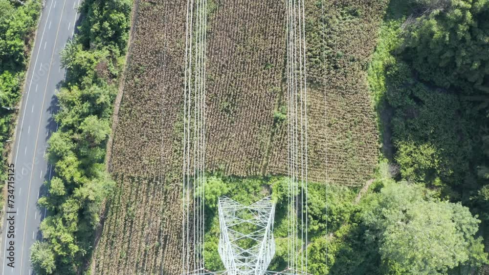 Transmission tower in aerial view. May called electricity pylon, steel ...