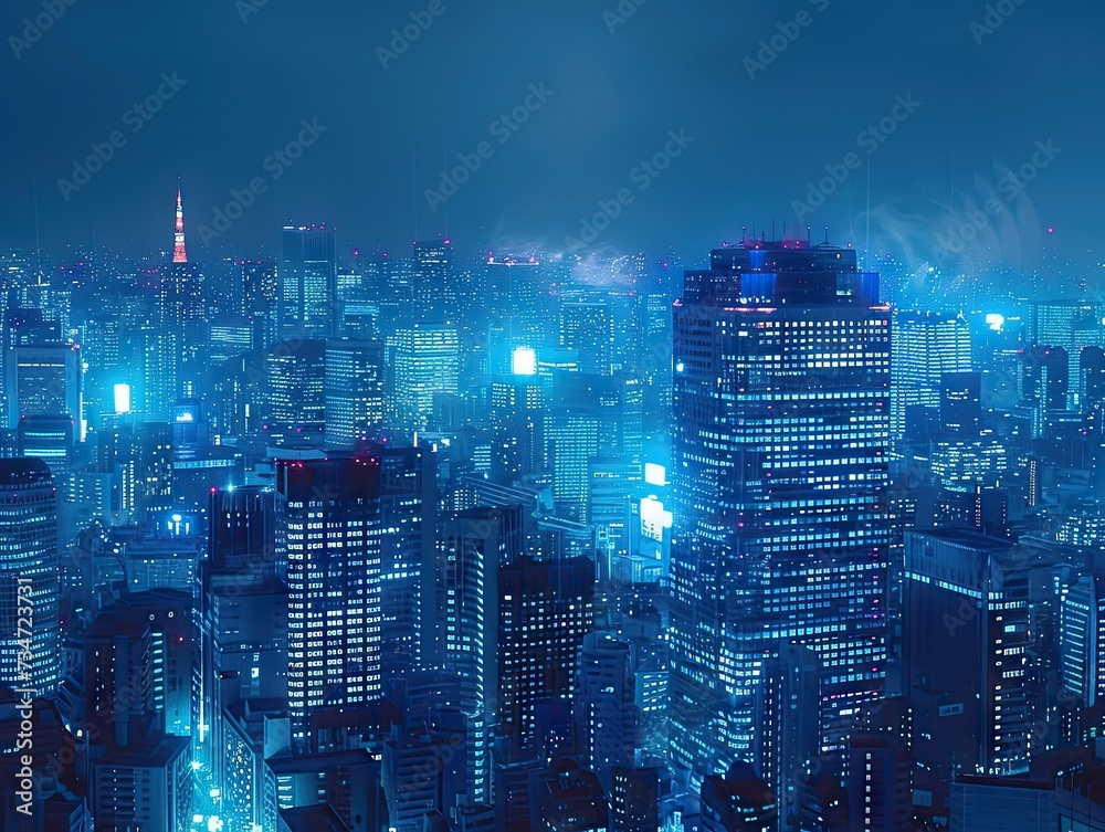 Breathtaking essence of urban skyline at night skyscrapers pierce ...