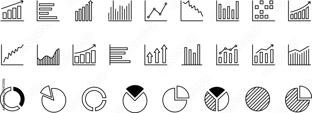 Bar graph line icons set. Graph, Line, Bar, Chart, Diagram, Report ...