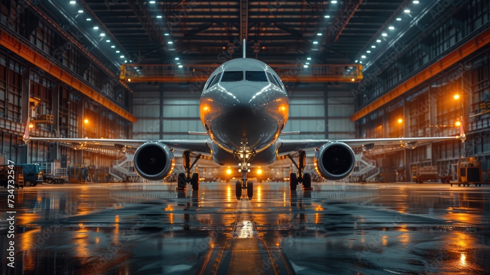 Large aircraft in aircraft maintenance hangar Stock Photo | Adobe Stock