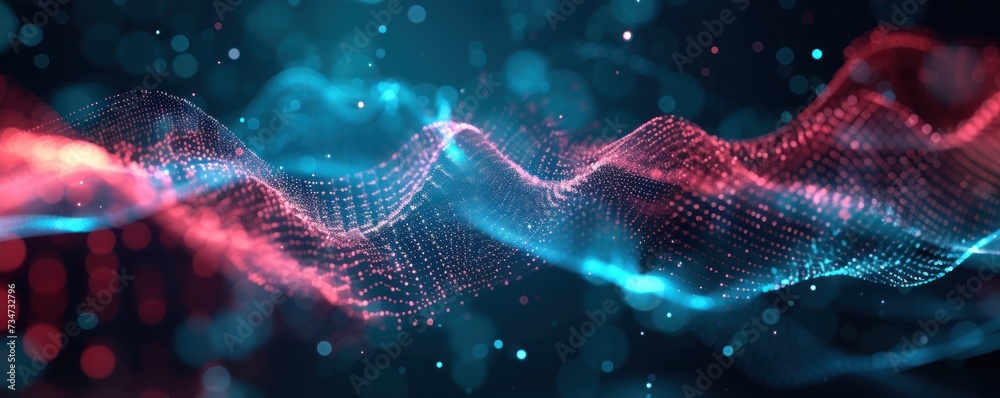 ภาพประกอบสต็อก Digital Soundwave, Abstract background with flowing neon ...