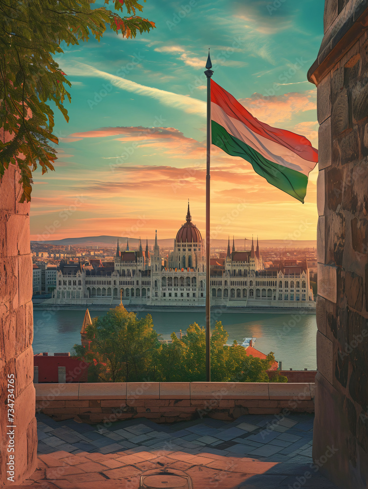 Ultra-detailed rendering of the Hungarian flag gracefully displayed ...