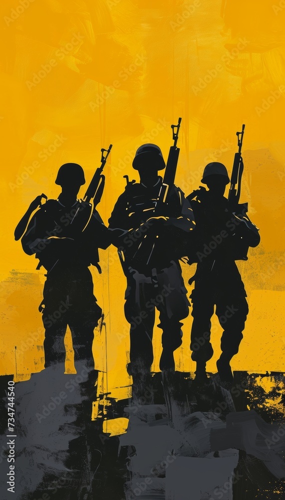 Generative AI image of only flat vector an black israeli soldiers on a ...
