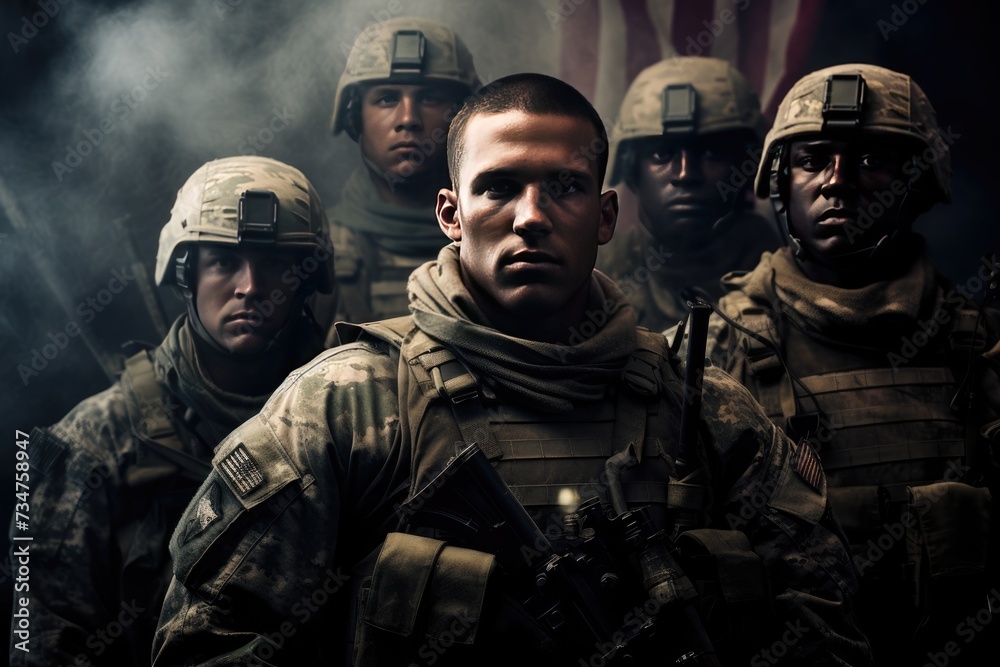 Group of us army soldiers, soldiers with weapon pose for photo, men in ...