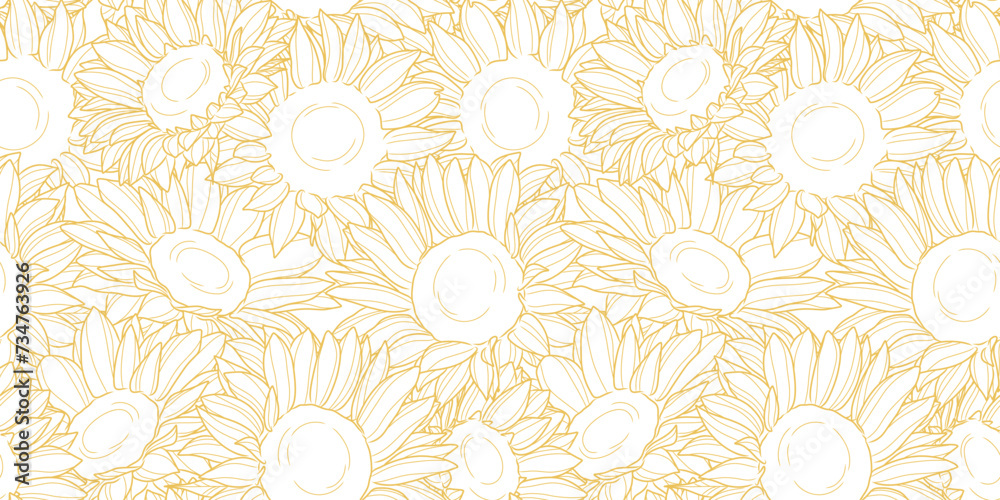 Sunflower vector pattern, seamless line art illustration repeating ...