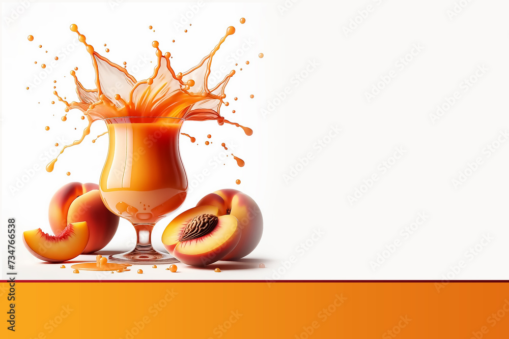 Fruit Juice Splash: Peach and Slices in Realistic Illustration, Splash ...