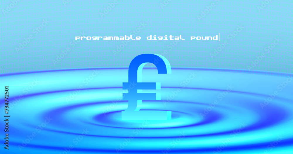 Vector blue 3d symbol of the digital pound of United Kingdom on the ...