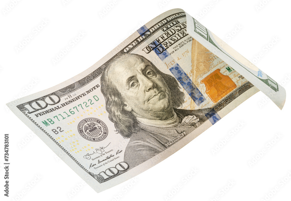 100 dollars banknotes falling in the air isolated on white, Flying 100 ...