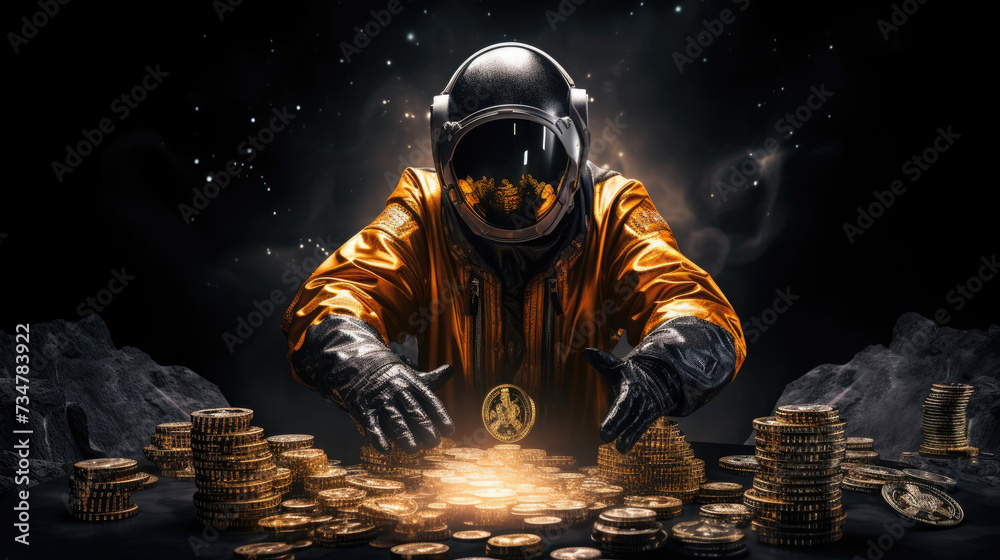Ilustrace „astronaut wearing gold yellow gradient color spacesuit and ...