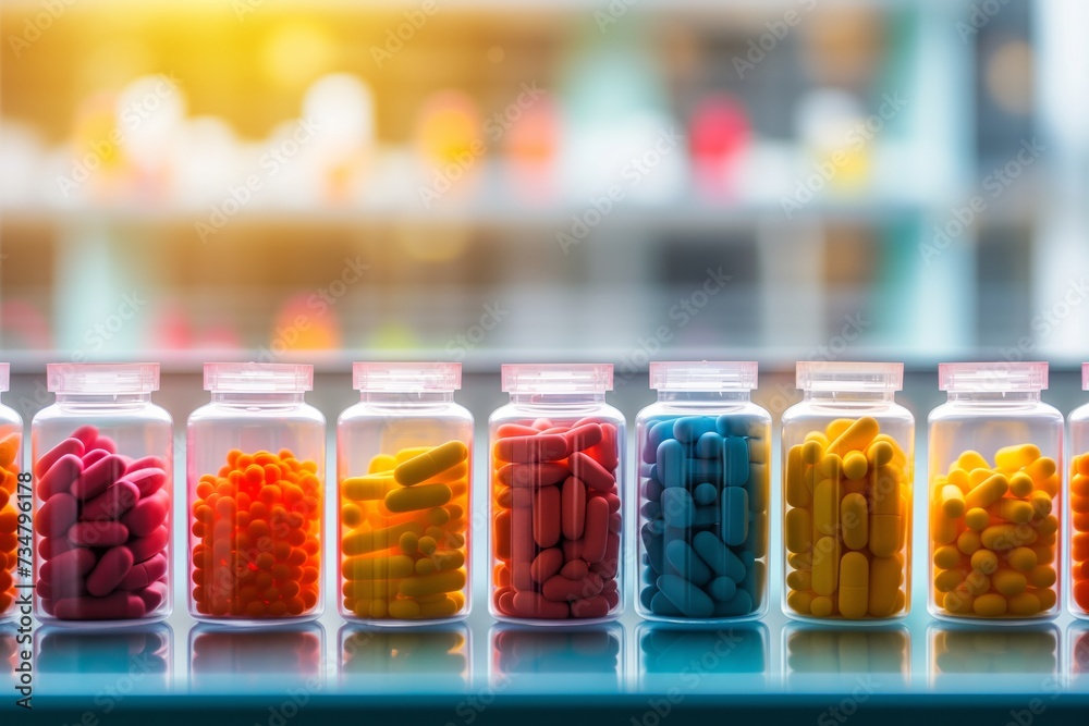 row of colorful pill containers behind clear window Stock Photo | Adobe ...