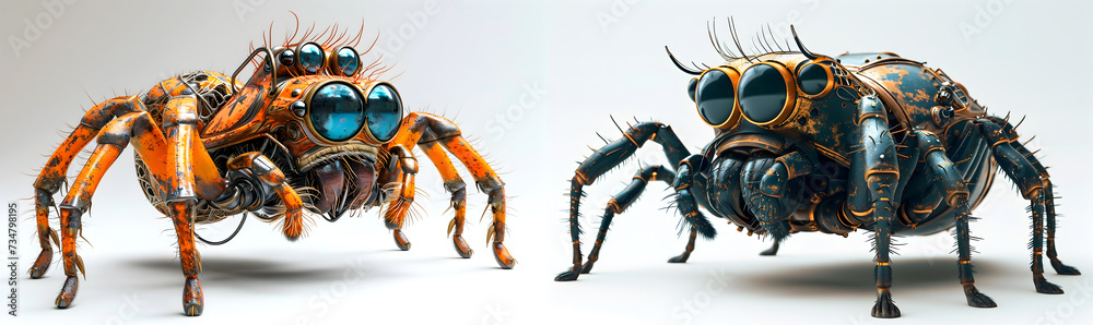 Unusual robot spiders. Fantasy insects in steampunk style. Stock ...