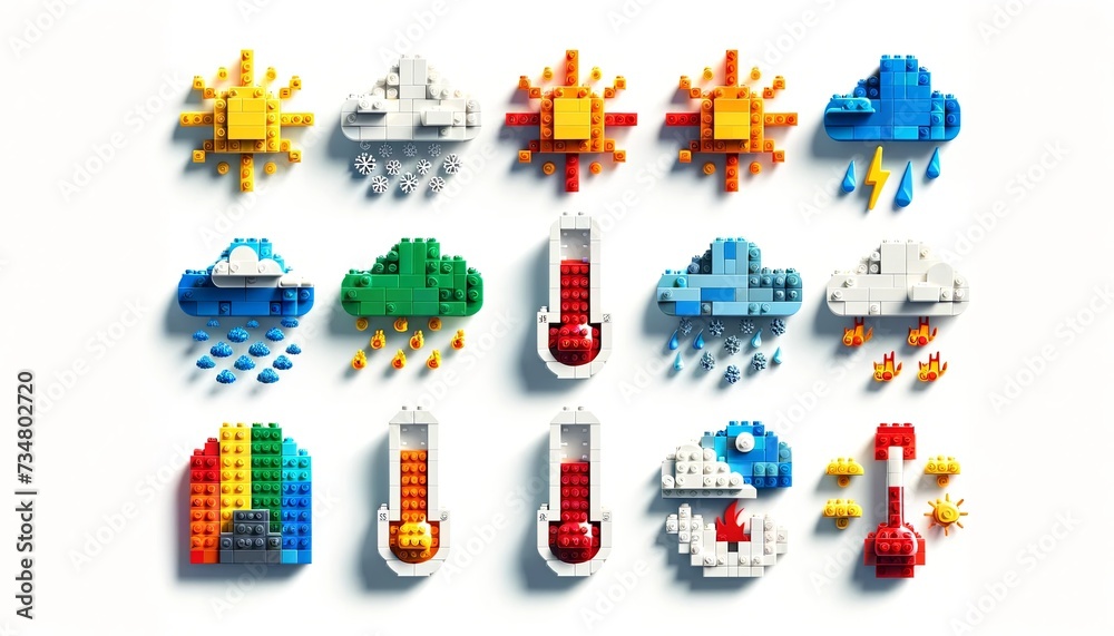 Building Blocks and Bricks Weather Icons Set. Against a White ...