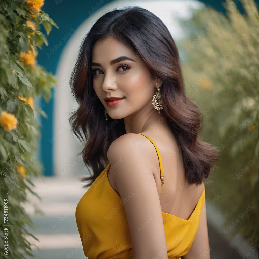 A beautiful woman full portrait photography, Back to Camera, beautiful ...