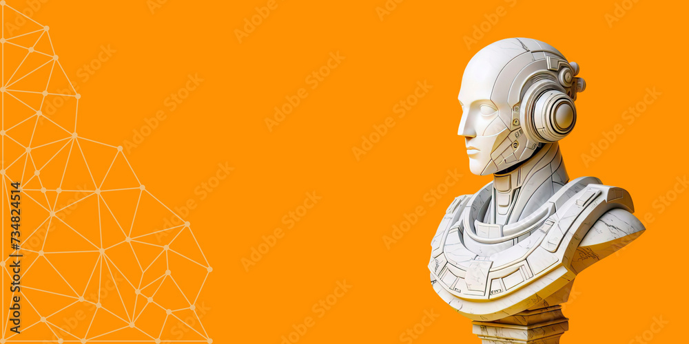 Ancient Robot Cyborg bust made of marble stone found in excavation ...