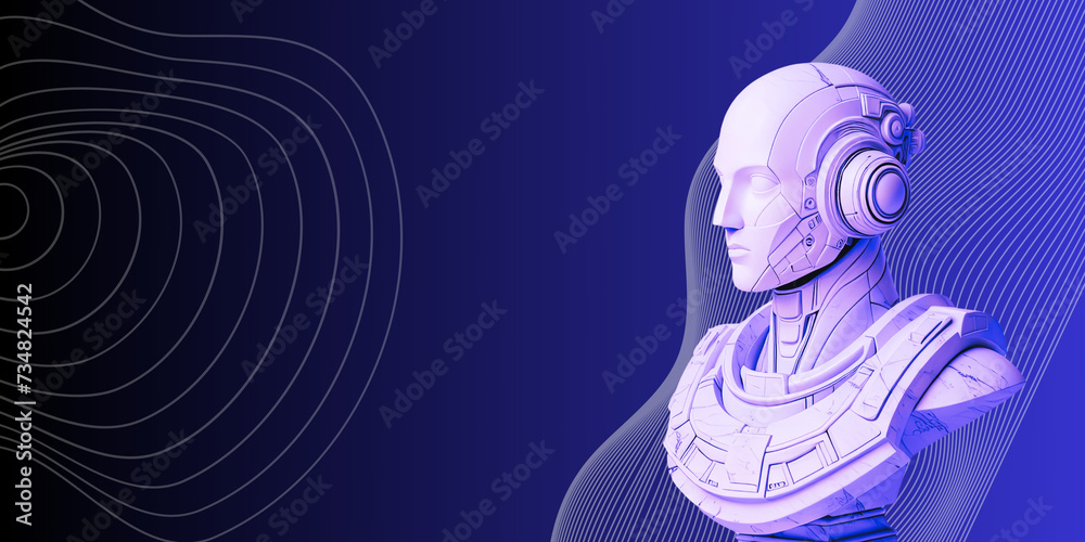 Ancient Robot Cyborg bust made of marble stone found in excavation ...