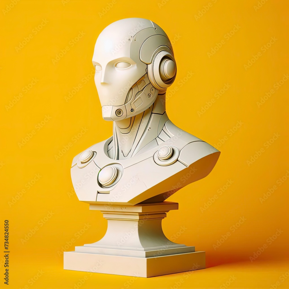 Ancient Robot Cyborg bust made of marble stone found in excavation ...