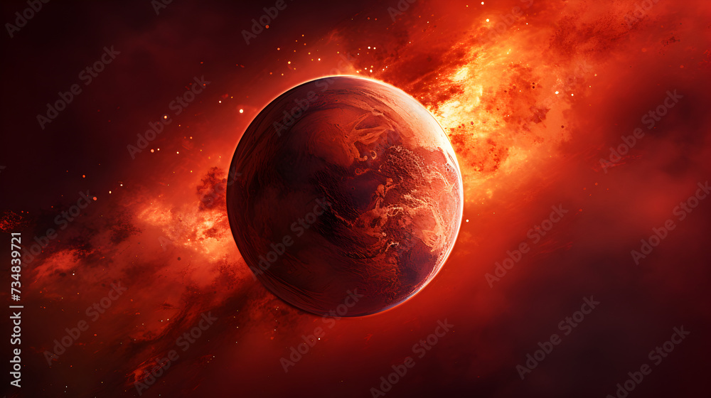 planet in space,, A planet in space with a red background Stock ...