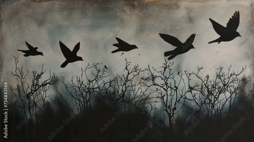Birds Returning Home - Silhouettes of migratory birds flying against a ...