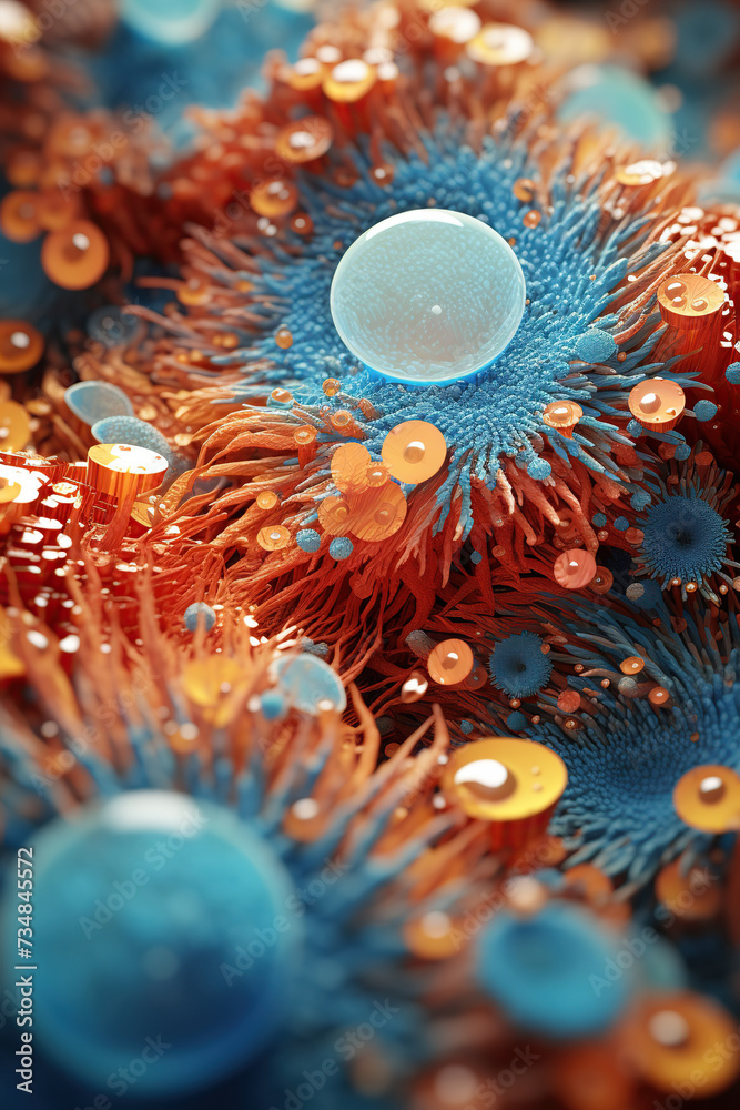 High-resolution, close-up view of various microscopic cells and ...