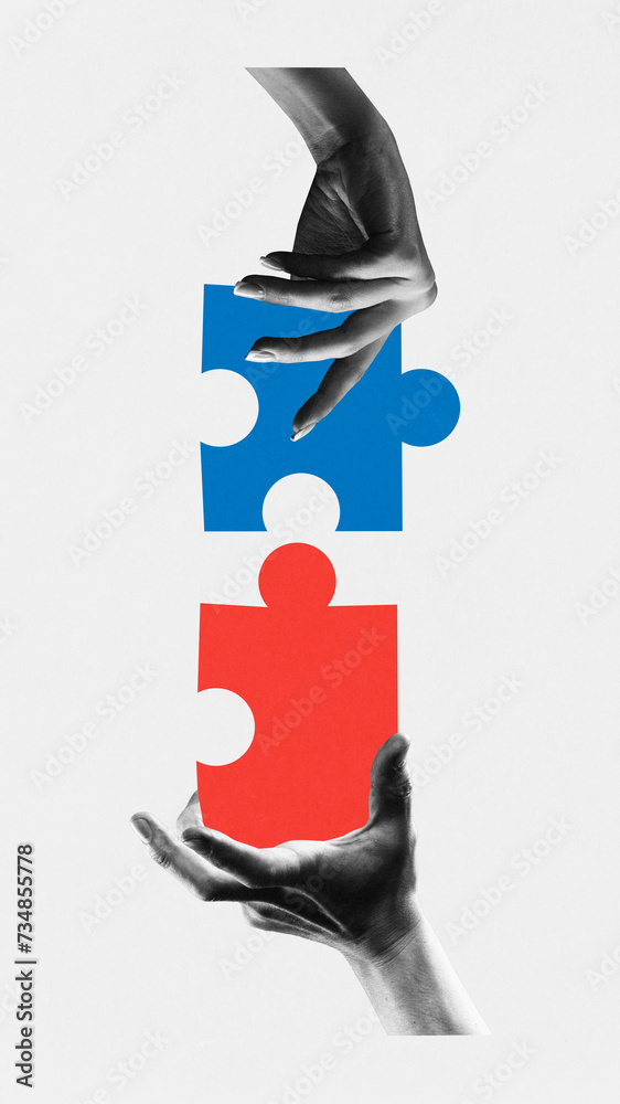 Fotka „Banner. Modern aesthetic artwork. Two hands trying to connect ...