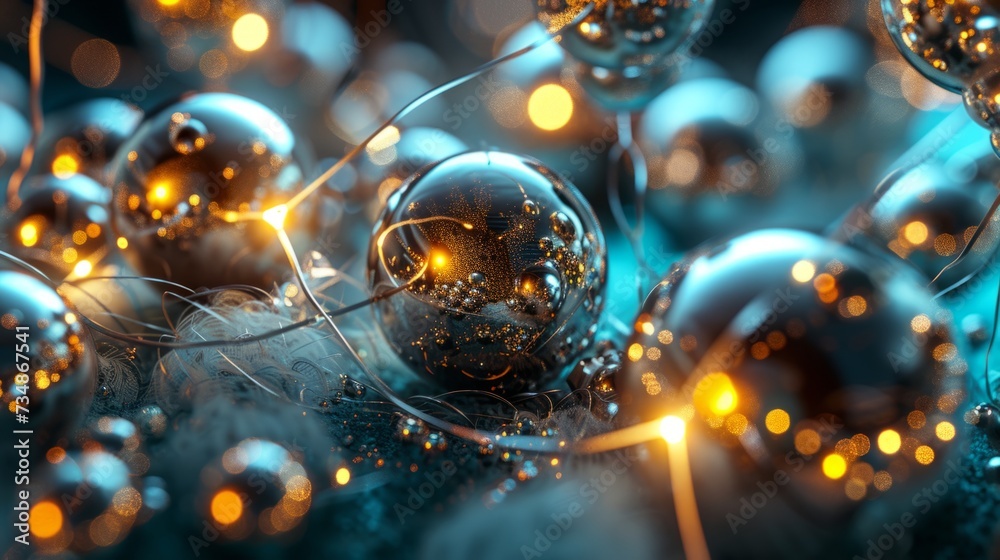 Abstract Cosmic Network Art Glowing Spheres with Metallic Frameworks in ...