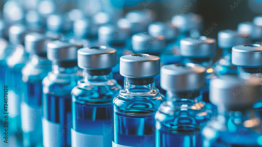 Vaccine vials and syringe injection in hospital laboratory for ...