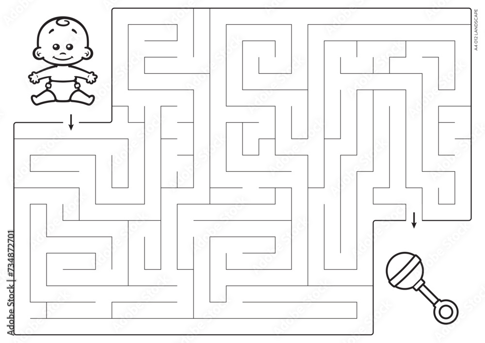 Vector black line printable maze. Format A4. Coloring book educational ...