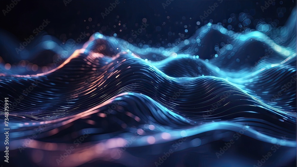 Beautiful abstract wave technology background with blue light digital ...