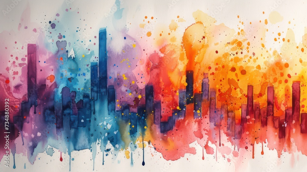 Watercolor painting of a stock market chart on paper, with vibrant ...