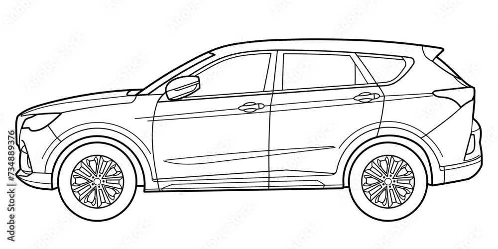 Ivano-Frankivsk, Ukraine - 06 Jan 2024: Outline drawing of a Jetour X70 ...