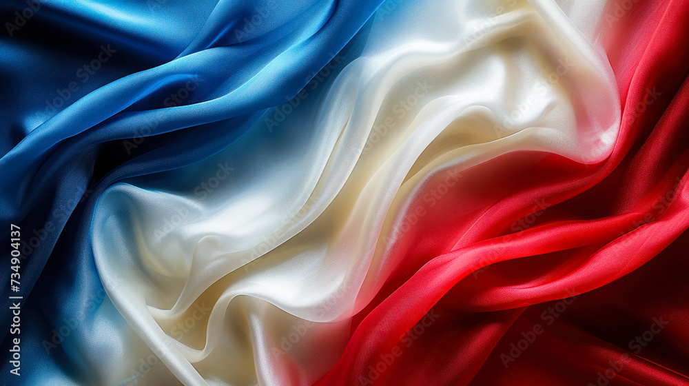 Elegant blue, white, and red silk fabrics intertwined, symbolizing the ...