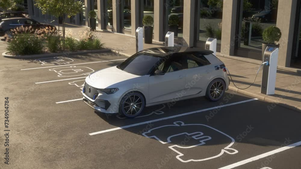 Generic autonomous electric car charging at charging station on a ...