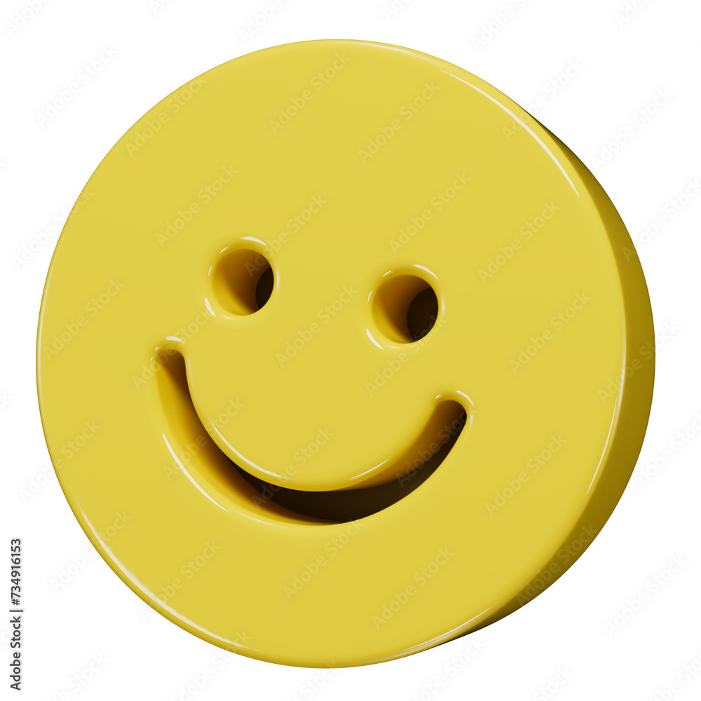 Creepy smiley face with disturbing vibe. 3d render. Glossy yellow ...