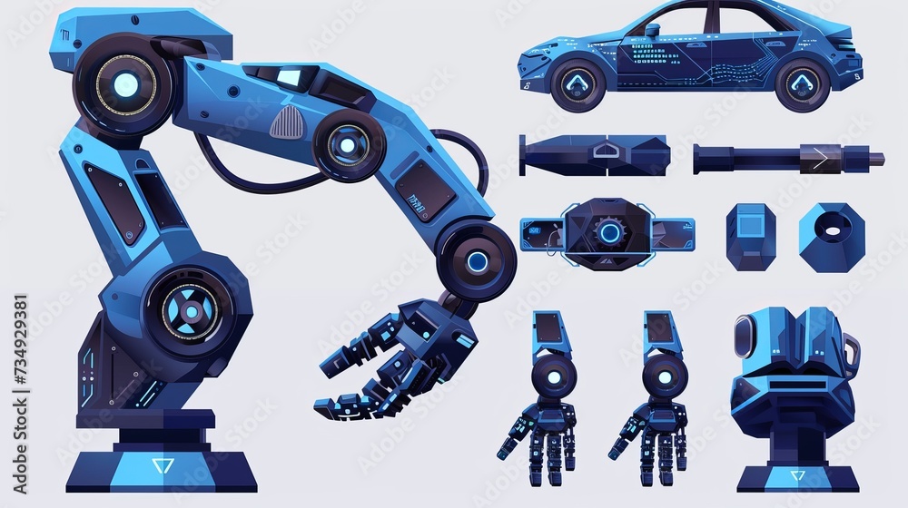 Automation of low poly robotic arm assembly cars. Business industrial ...