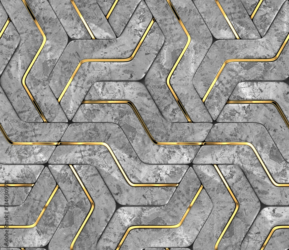 3D stone geometry panels with gold decor with realistic geometric ...